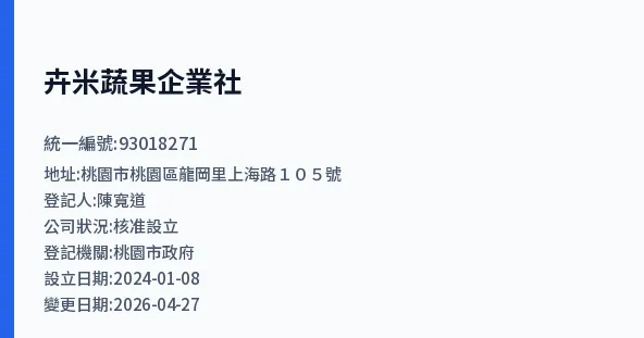 卉米蔬果企業社的照片-統編 93018271(桃園市) 公司登記資料與營業項目詳細圖表