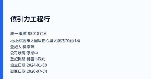 僖引力工程行的照片-統編 93018716(桃園市) 公司登記資料與營業項目詳細圖表