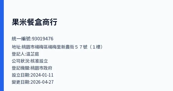 果米餐盒商行的照片-統編 93019476(桃園市) 公司登記資料與營業項目詳細圖表
