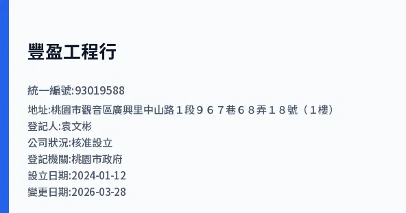 豐盈工程行的照片-統編 93019588(桃園市) 公司登記資料與營業項目詳細圖表