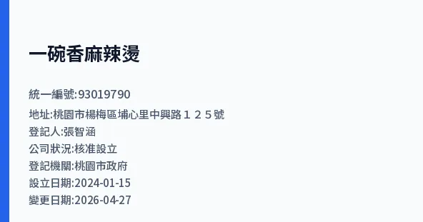 一碗香麻辣燙的照片-統編 93019790(桃園市) 公司登記資料與營業項目詳細圖表