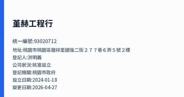 堇赫工程行的照片-統編 93020712(桃園市) 公司登記資料與營業項目詳細圖表