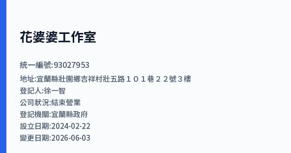 花婆婆工作室的照片-統編 93027953(宜蘭縣) 公司登記資料與營業項目詳細圖表