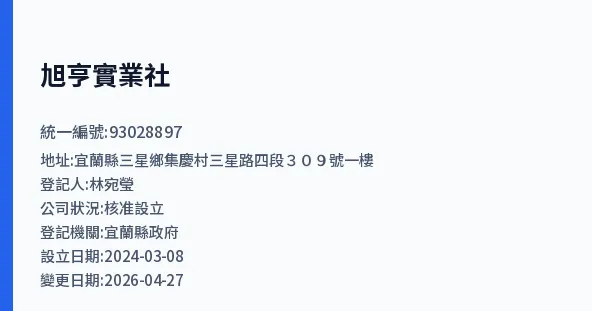旭亨實業社的照片-統編 93028897(宜蘭縣) 公司登記資料與營業項目詳細圖表