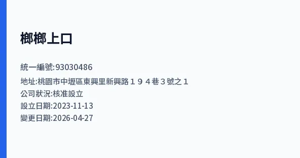 榔榔上口的照片-統編 93030486(桃園市) 公司登記資料與營業項目詳細圖表