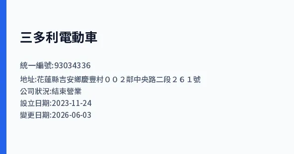 三多利電動車的照片-統編 93034336(花蓮縣) 公司登記資料與營業項目詳細圖表
