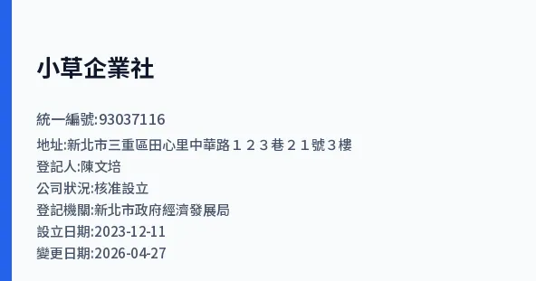 小草企業社的照片-統編 93037116(新北市) 公司登記資料與營業項目詳細圖表