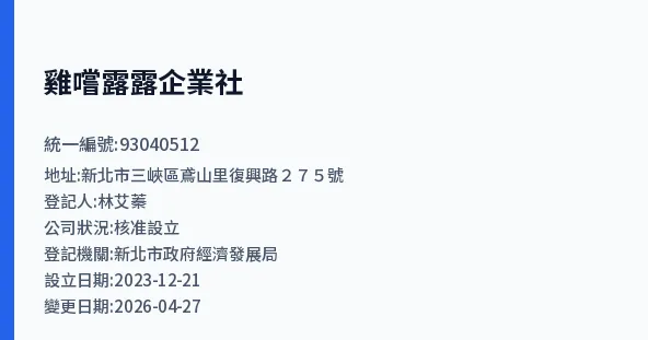 雞嚐露露企業社的照片-統編 93040512(新北市) 公司登記資料與營業項目詳細圖表