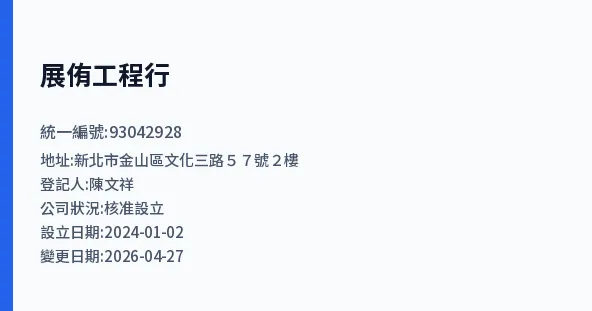 展侑工程行的照片-統編 93042928(新北市) 公司登記資料與營業項目詳細圖表