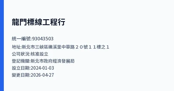 龍門標線工程行的照片-統編 93043503(新北市) 公司登記資料與營業項目詳細圖表
