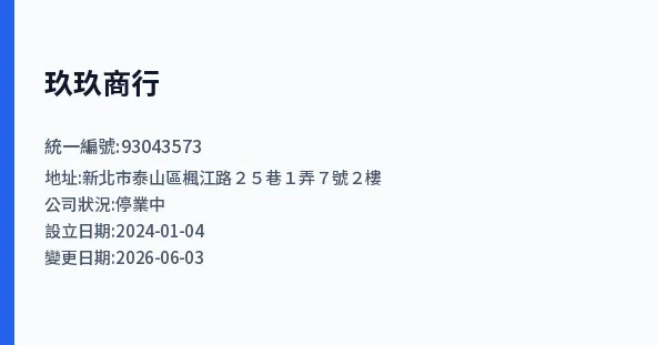 玖玖商行的照片-統編 93043573(新北市) 公司登記資料與營業項目詳細圖表