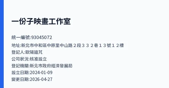 一份子映畫工作室的照片-統編 93045072(新北市) 公司登記資料與營業項目詳細圖表