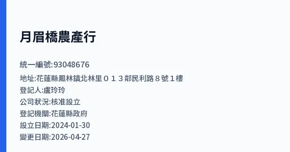 月眉橋農產行的照片-統編 93048676(花蓮縣) 公司登記資料與營業項目詳細圖表