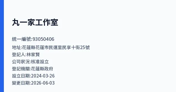 丸一家工作室的照片-統編 93050406(花蓮縣) 公司登記資料與營業項目詳細圖表
