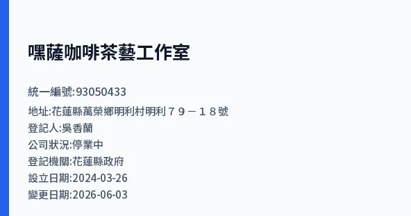 嘿薩咖啡茶藝工作室的照片-統編 93050433(花蓮縣) 公司登記資料與營業項目詳細圖表