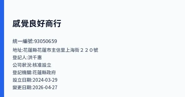 感覺良好商行的照片-統編 93050659(花蓮縣) 公司登記資料與營業項目詳細圖表