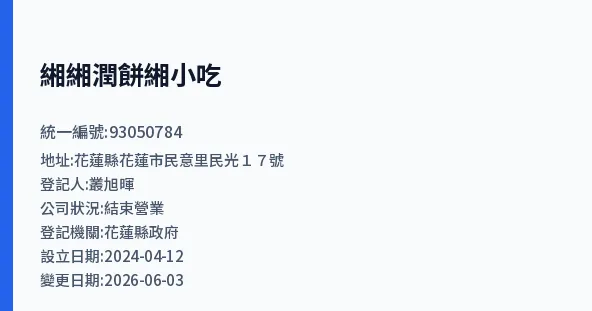 緗緗潤餅緗小吃的照片-統編 93050784(花蓮縣) 公司登記資料與營業項目詳細圖表