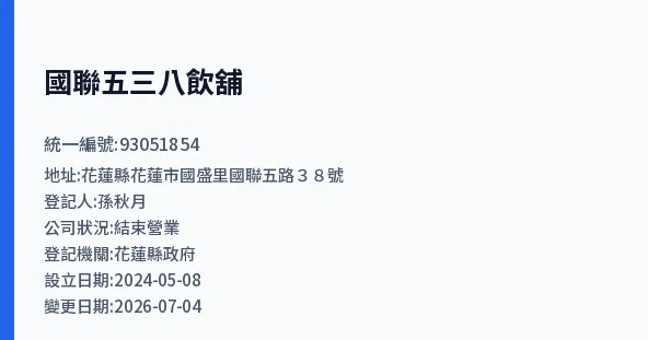 國聯五三八飲舖的照片-統編 93051854(花蓮縣) 公司登記資料與營業項目詳細圖表