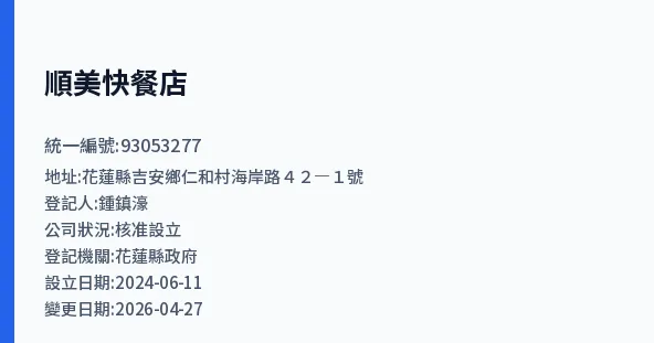 順美快餐店的照片-統編 93053277(花蓮縣) 公司登記資料與營業項目詳細圖表