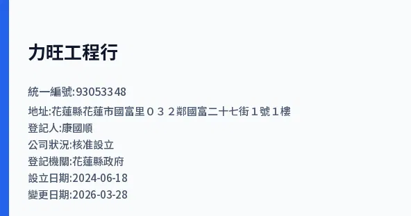 力旺工程行的照片-統編 93053348(花蓮縣) 公司登記資料與營業項目詳細圖表
