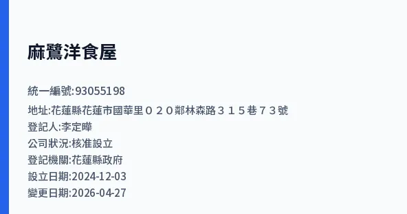 麻鷺洋食屋的照片-統編 93055198(花蓮縣) 公司登記資料與營業項目詳細圖表