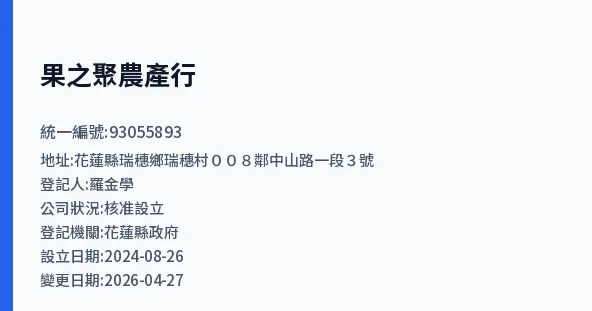 果之聚農產行的照片-統編 93055893(花蓮縣) 公司登記資料與營業項目詳細圖表