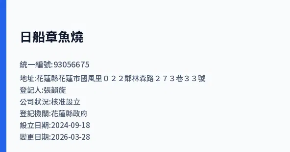日船章魚燒的照片-統編 93056675(花蓮縣) 公司登記資料與營業項目詳細圖表