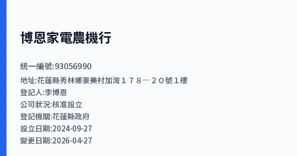 博恩家電農機行的照片-統編 93056990(花蓮縣) 公司登記資料與營業項目詳細圖表