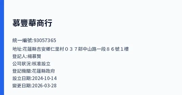 慕豐華商行的照片-統編 93057365(花蓮縣) 公司登記資料與營業項目詳細圖表
