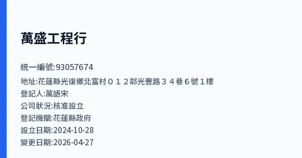 萬盛工程行的照片-統編 93057674(花蓮縣) 公司登記資料與營業項目詳細圖表
