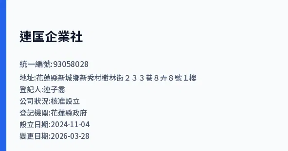連匡企業社的照片-統編 93058028(花蓮縣) 公司登記資料與營業項目詳細圖表