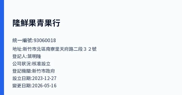 隆鮮果青果行的照片-統編 93060018(新竹市) 公司登記資料與營業項目詳細圖表