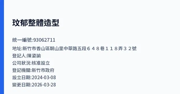 玟郁整體造型的照片-統編 93062711(新竹市) 公司登記資料與營業項目詳細圖表