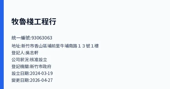 牧魯棧工程行的照片-統編 93063063(新竹市) 公司登記資料與營業項目詳細圖表
