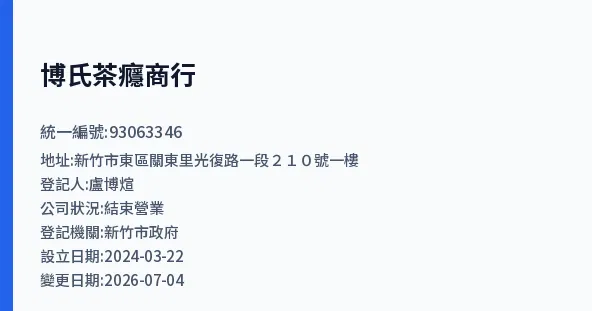 博氏茶癮商行的照片-統編 93063346(新竹市) 公司登記資料與營業項目詳細圖表