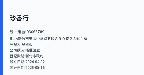 珍香行的照片-統編 93063789(新竹市) 公司登記資料與營業項目詳細圖表