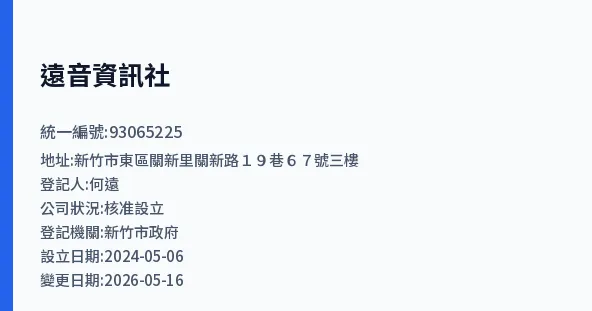 遠音資訊社的照片-統編 93065225(新竹市) 公司登記資料與營業項目詳細圖表