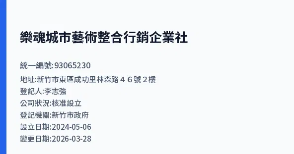 樂魂城市藝術整合行銷企業社的照片-統編 93065230(新竹市) 公司登記資料與營業項目詳細圖表