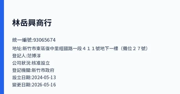 林岳興商行的照片-統編 93065674(新竹市) 公司登記資料與營業項目詳細圖表
