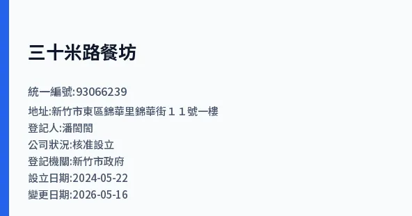 三十米路餐坊的照片-統編 93066239(新竹市) 公司登記資料與營業項目詳細圖表