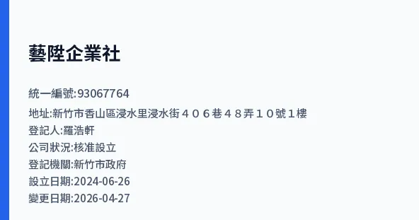藝陞企業社的照片-統編 93067764(新竹市) 公司登記資料與營業項目詳細圖表