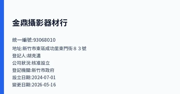 金鼎攝影器材行的照片-統編 93068010(新竹市) 公司登記資料與營業項目詳細圖表