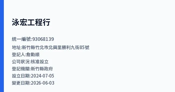 泳宏工程行的照片-統編 93068139(新竹縣) 公司登記資料與營業項目詳細圖表