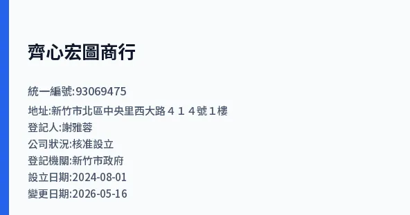 齊心宏圖商行的照片-統編 93069475(新竹市) 公司登記資料與營業項目詳細圖表