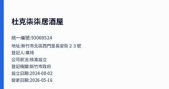 杜克柒柒居酒屋的照片-統編 93069524(新竹市) 公司登記資料與營業項目詳細圖表