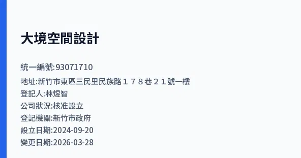 大境空間設計的照片-統編 93071710(新竹市) 公司登記資料與營業項目詳細圖表