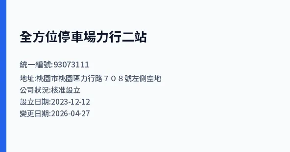 全方位停車場力行二站的照片-統編 93073111(桃園市) 公司登記資料與營業項目詳細圖表