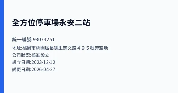 全方位停車場永安二站的照片-統編 93073251(桃園市) 公司登記資料與營業項目詳細圖表