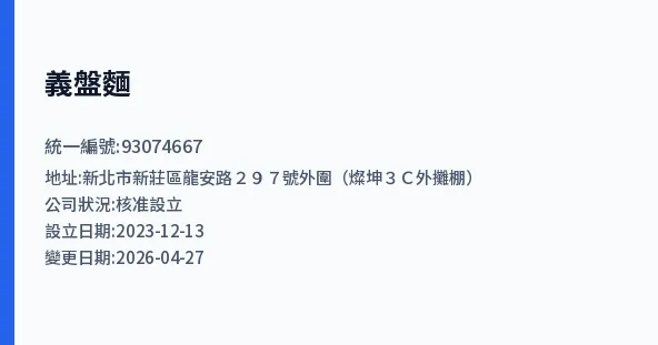 義盤麵的照片-統編 93074667(新北市) 公司登記資料與營業項目詳細圖表