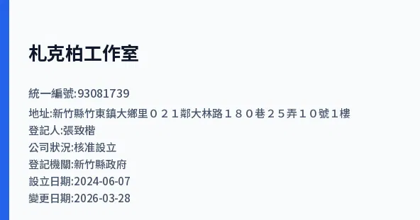 札克柏工作室的照片-統編 93081739(新竹縣) 公司登記資料與營業項目詳細圖表